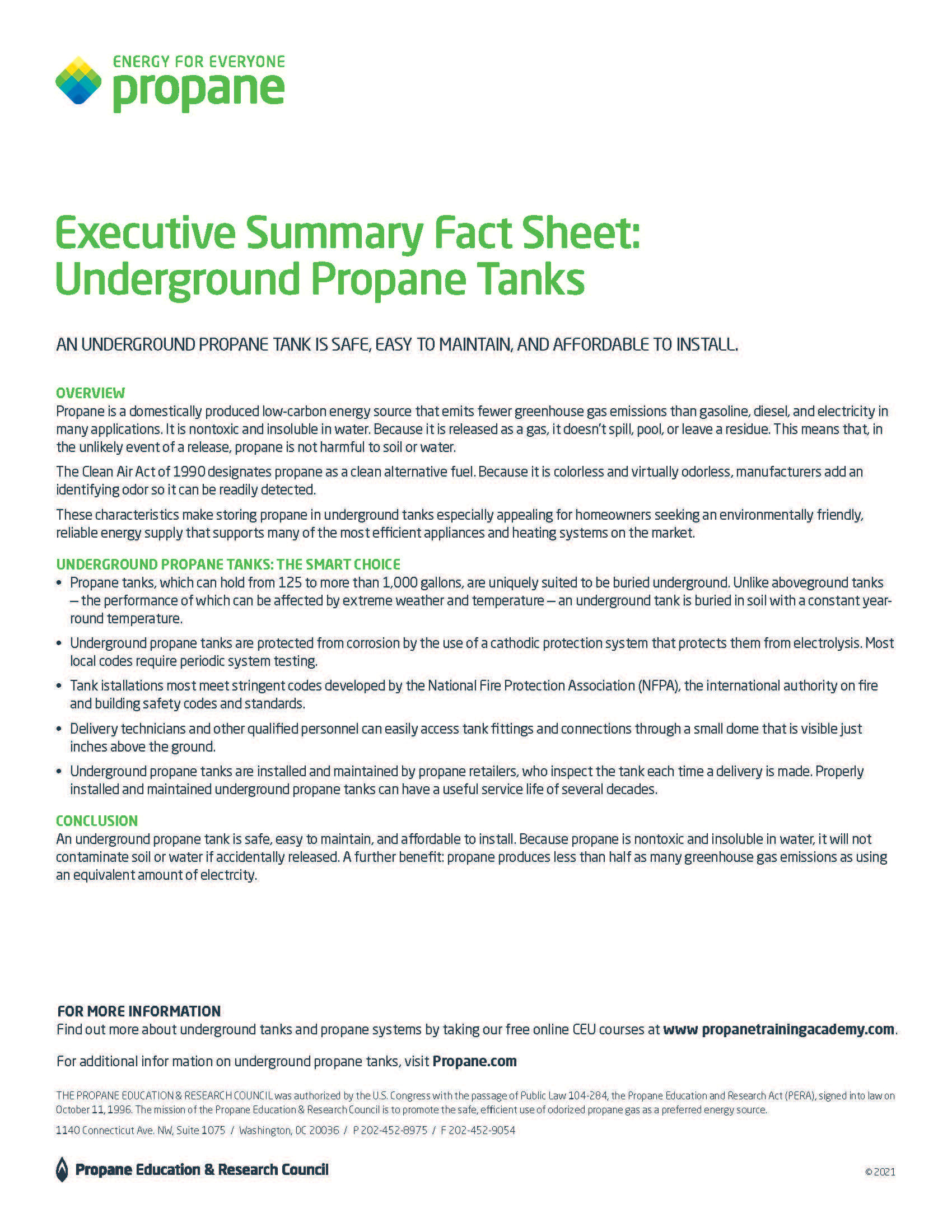 Underground Propane Tank Fact Sheet | PERC