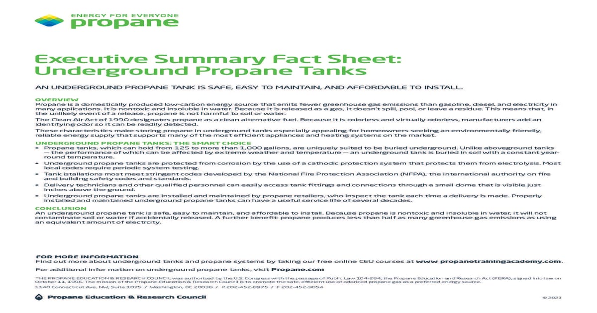 Underground Propane Tank Fact Sheet | PERC